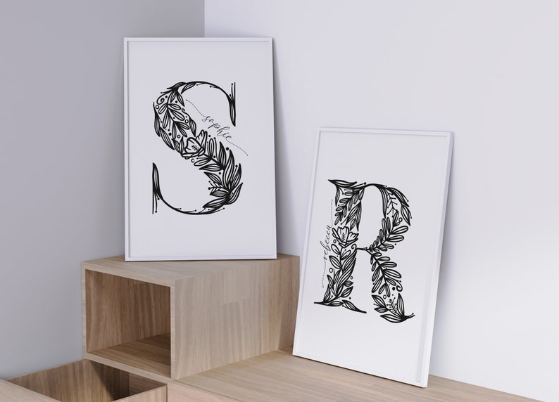 Personalised Floral Initial Print | Letter Art | Monogram | Alphabet ...