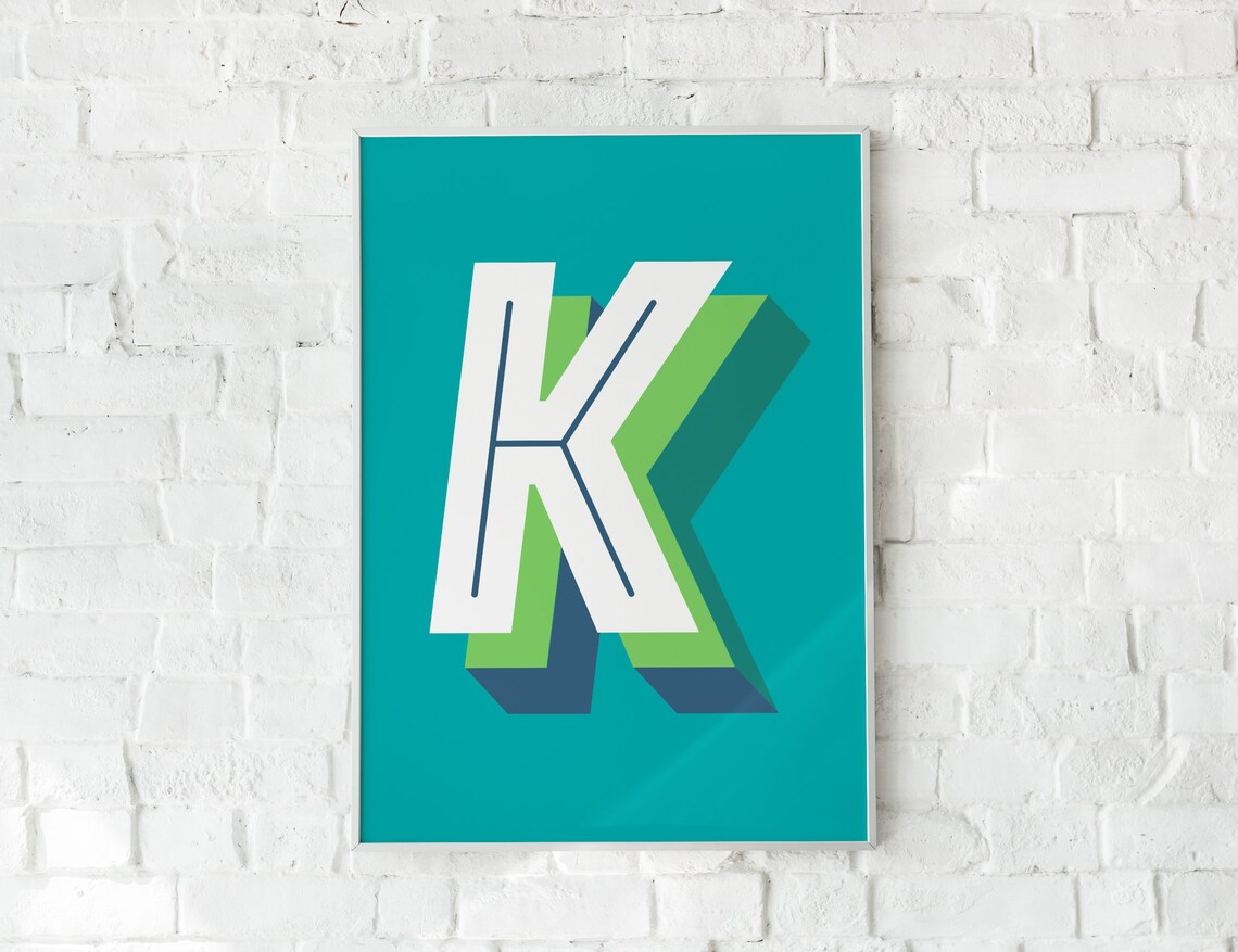 Personalised Bright Bold Initial Letter Art Print Monogram - Etsy