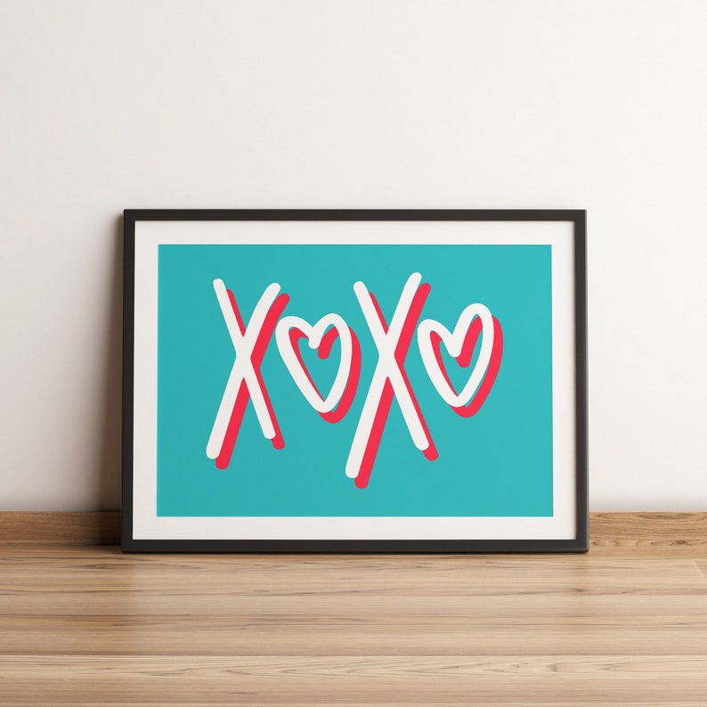 XOXO Hugs and Kisses Art Print, XOXO Green Word Art, Hugs and Kisses ...