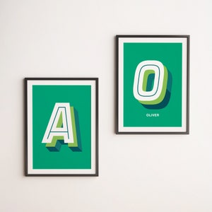 Personalised Bright, Bold Initial Letter Art Print, Monogram Alphabet ...