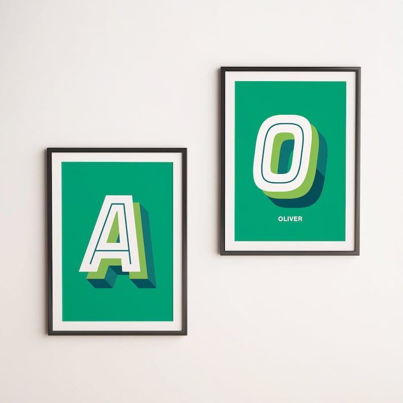 Personalised Bright, Bold Initial Letter Art Print, Monogram Alphabet ...