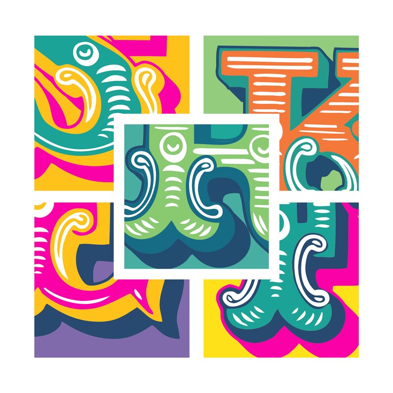 Letter Carnival Circus Monogram Art Print, Personalised Monogram ...