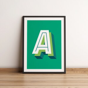 Personalised Bright Bold Initial Letter Art Print, Monogram Alphabet ...