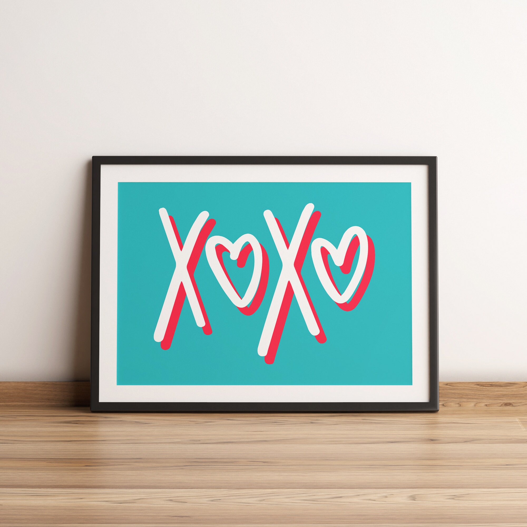 Blue XOXO Valentines Day Gift, XOXO Word Art Vibrant Unframed Print ...