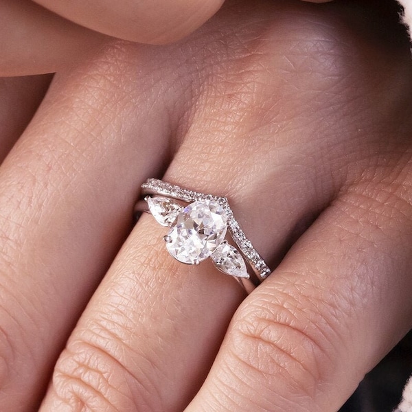 Oval Engagement Ring With Side Stones Etsy