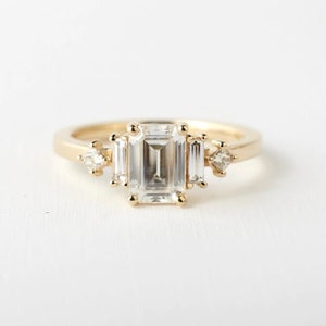 Cluster Emerald Moissanite Engagement Ring 14k Solid Gold - Etsy