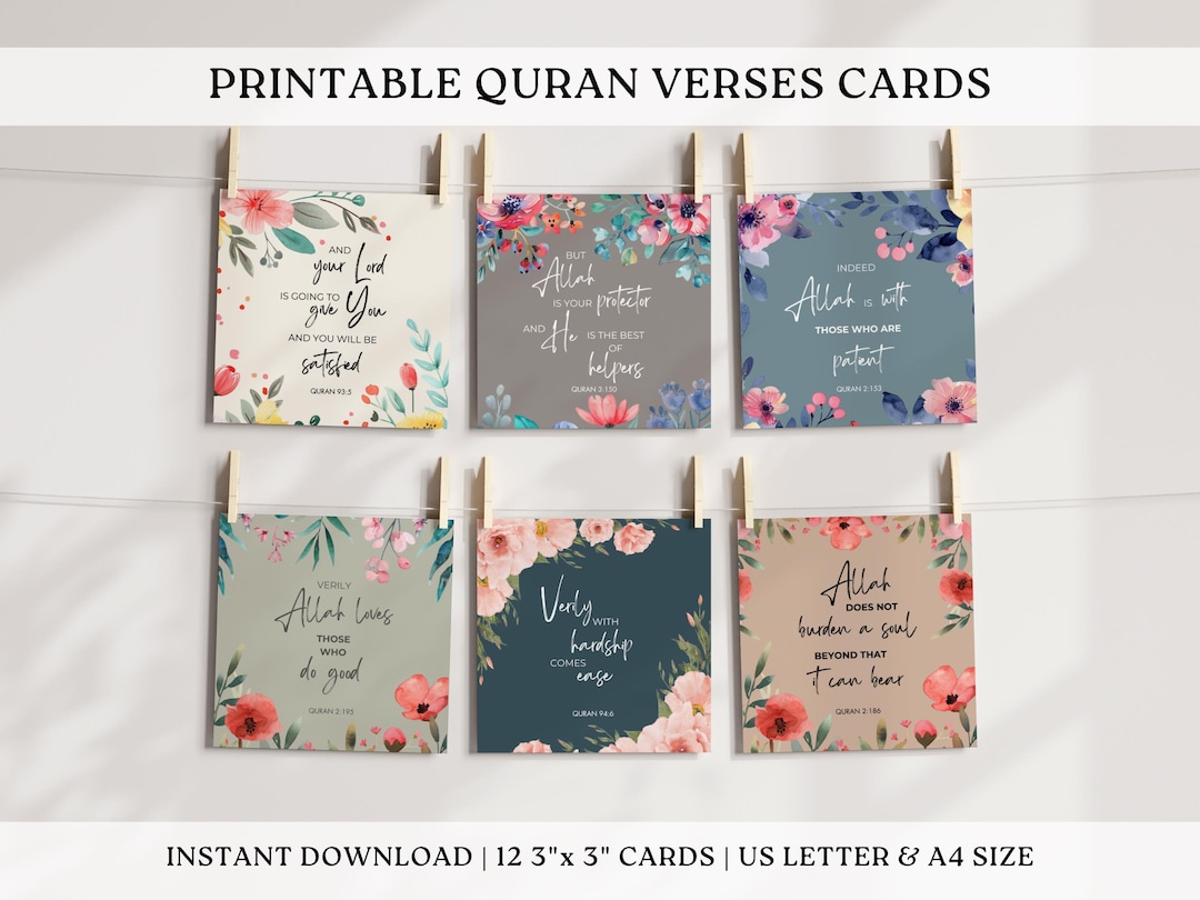 Quran Verses Cards Digital & Printable Floral Islamic Wall Art Print ...