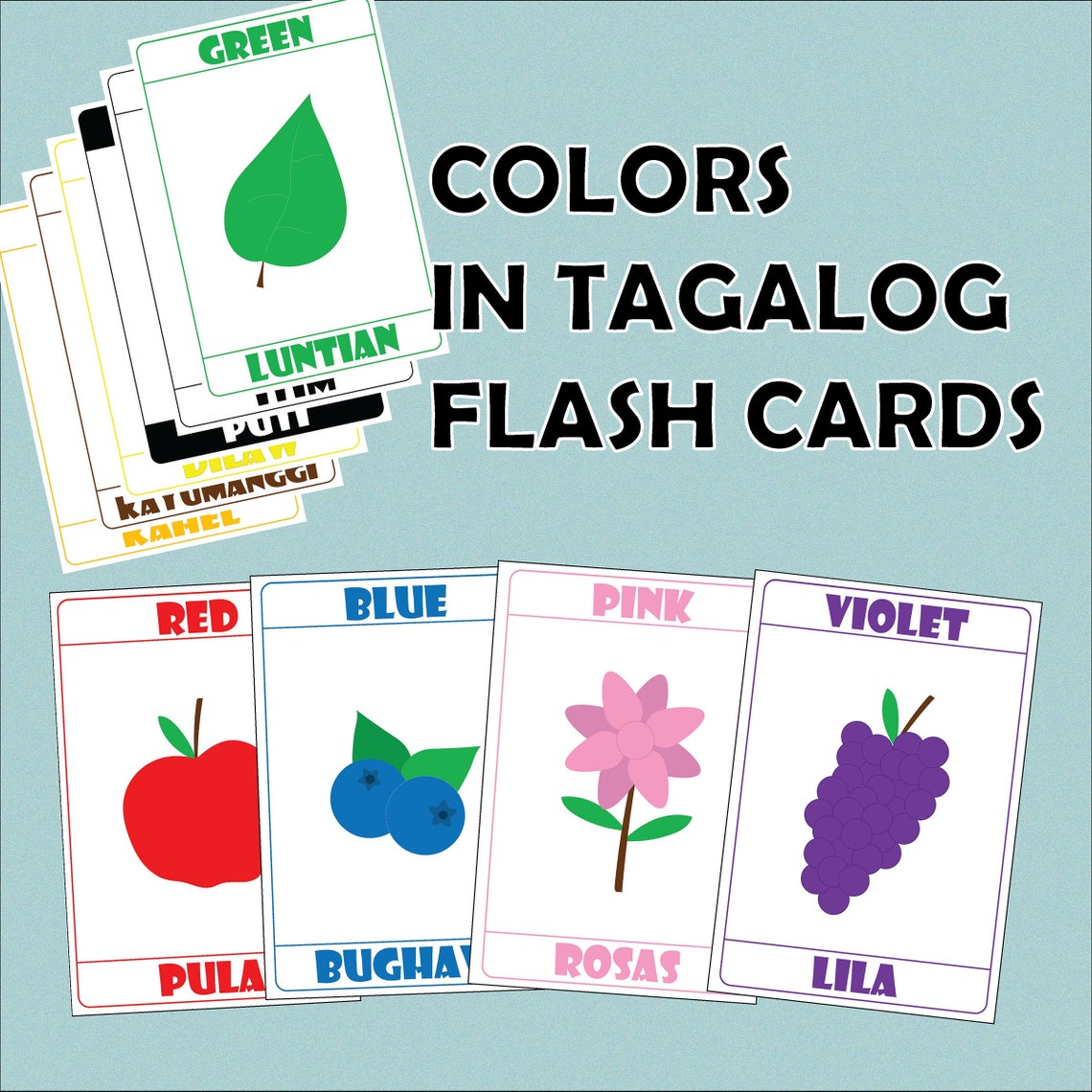 Colors in Tagalog Flash Cards Mga Kulay Flash Cards | Etsy
