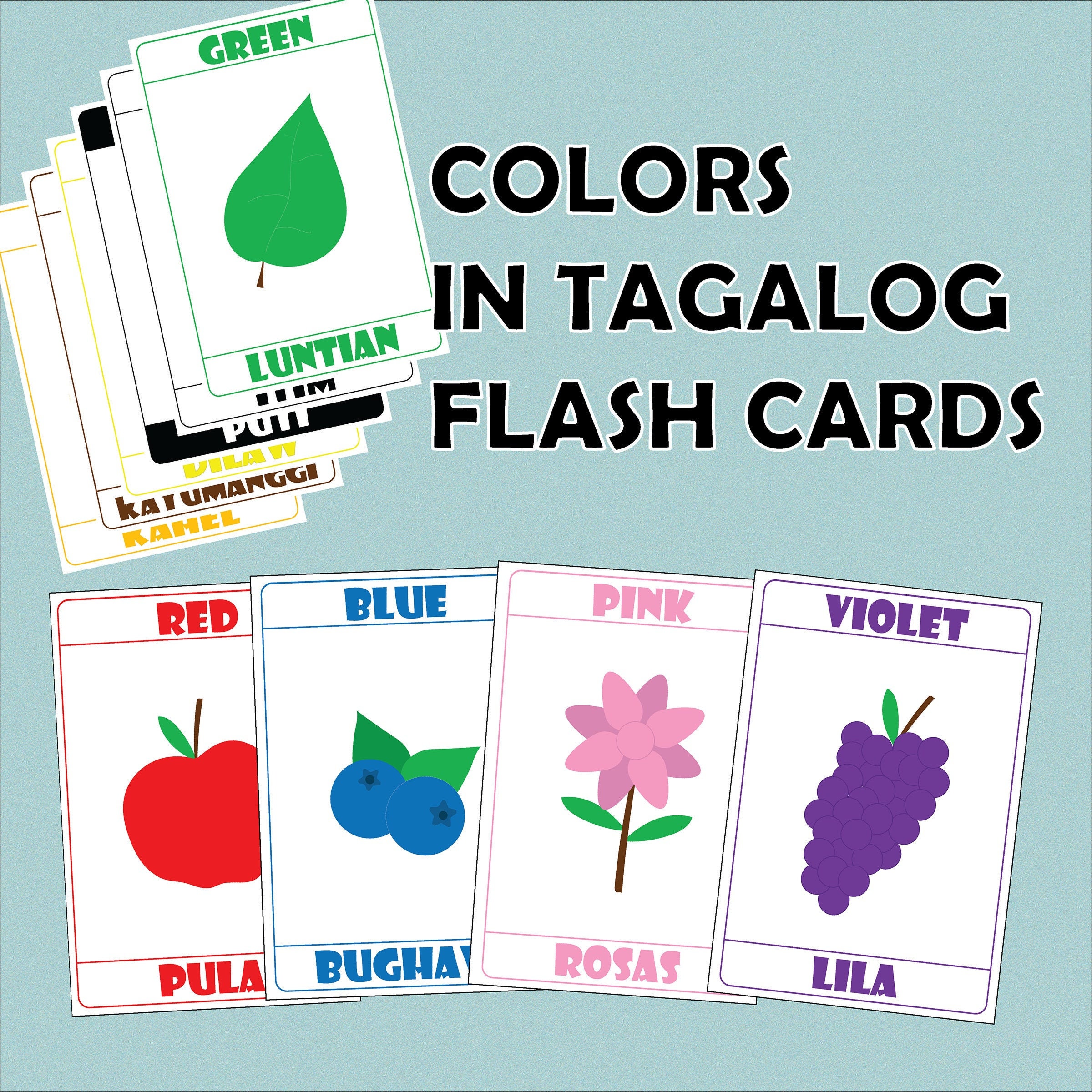 Colors in Tagalog Flash Cards Mga Kulay Flash Cards | Etsy