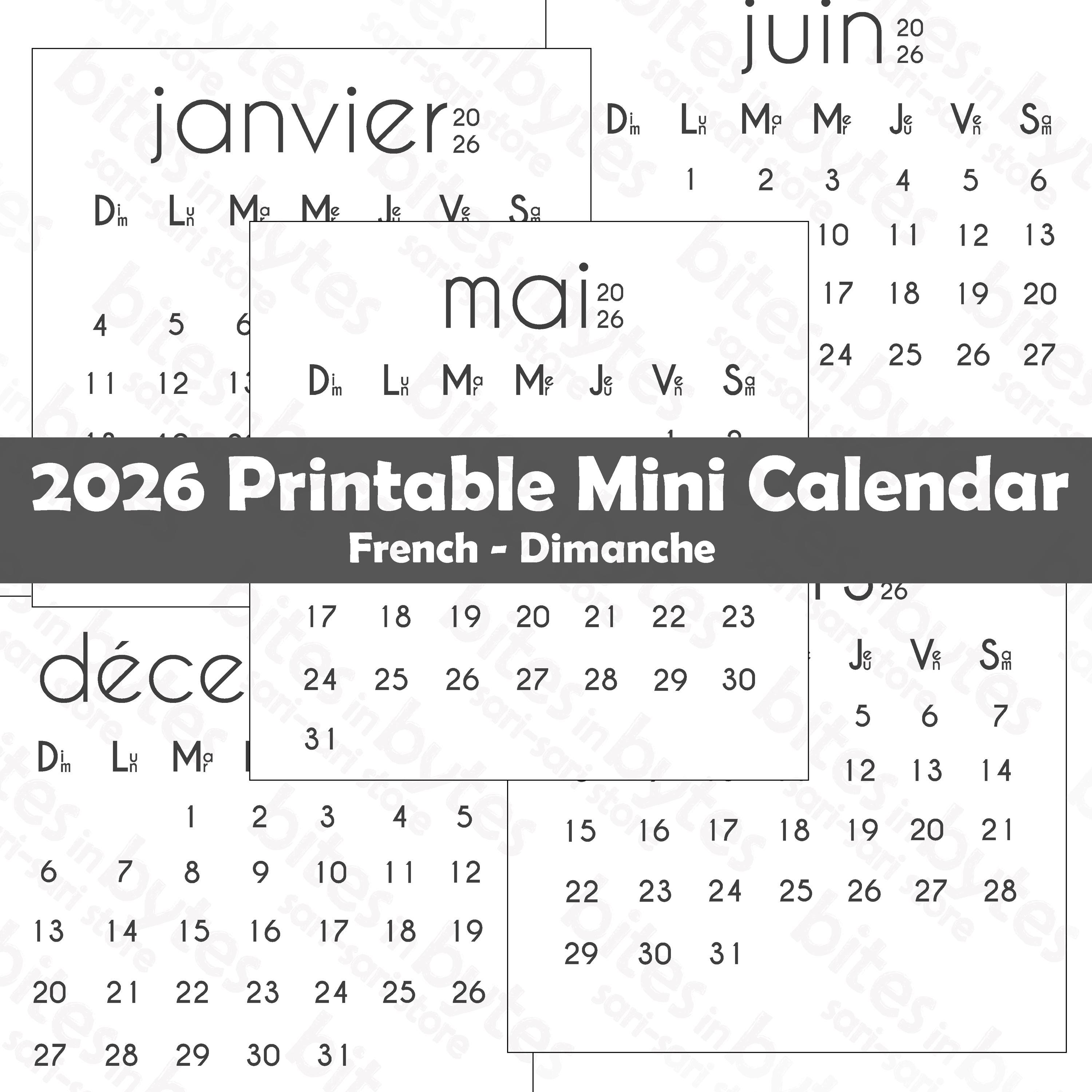 2026 Mini Calendar Printable: French Desk Calendar (digital Download ...