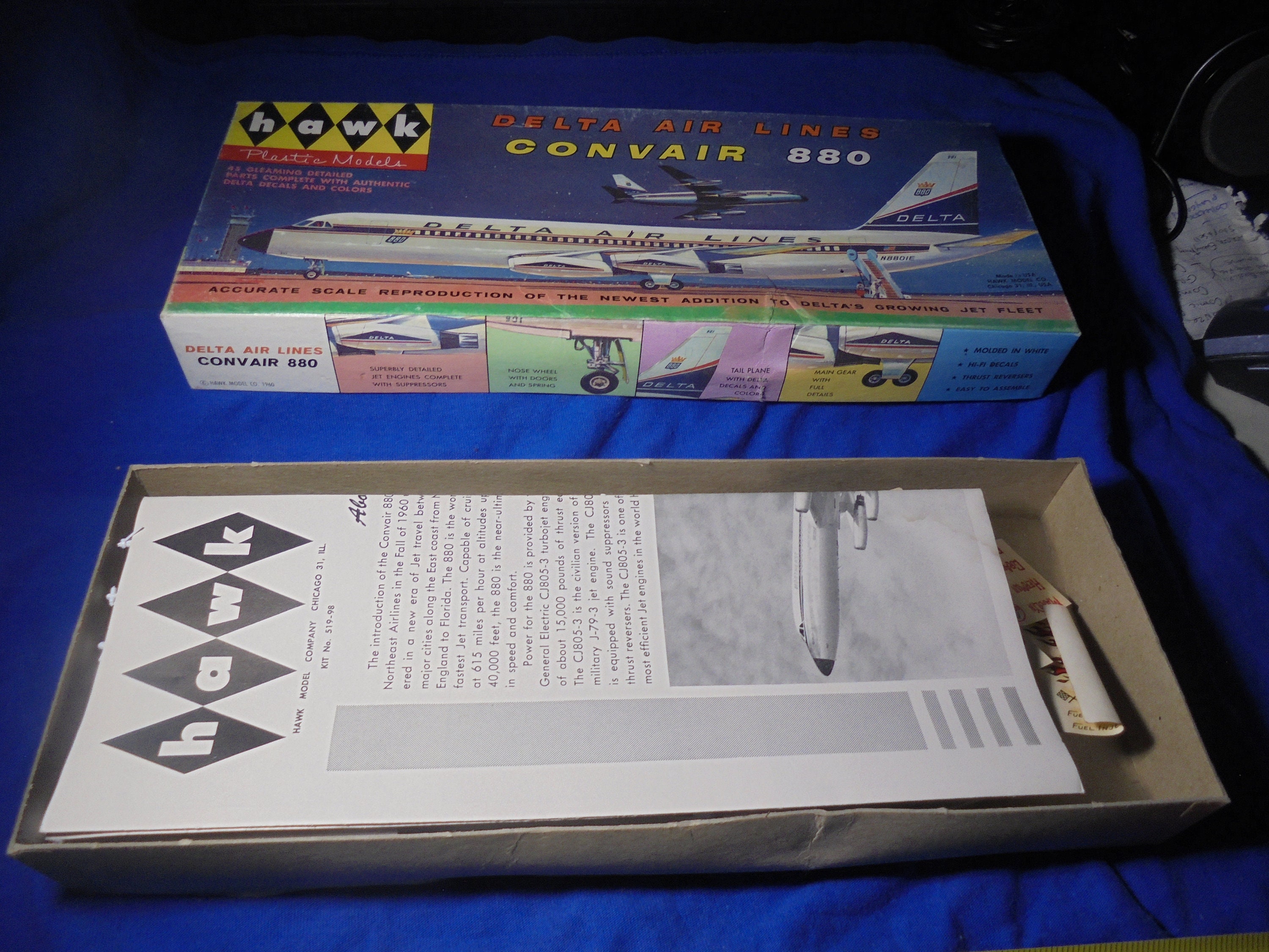 1960 Hawk Delta Air Lines Convair 880 Airplane Model Kit Complete 55.00 ...