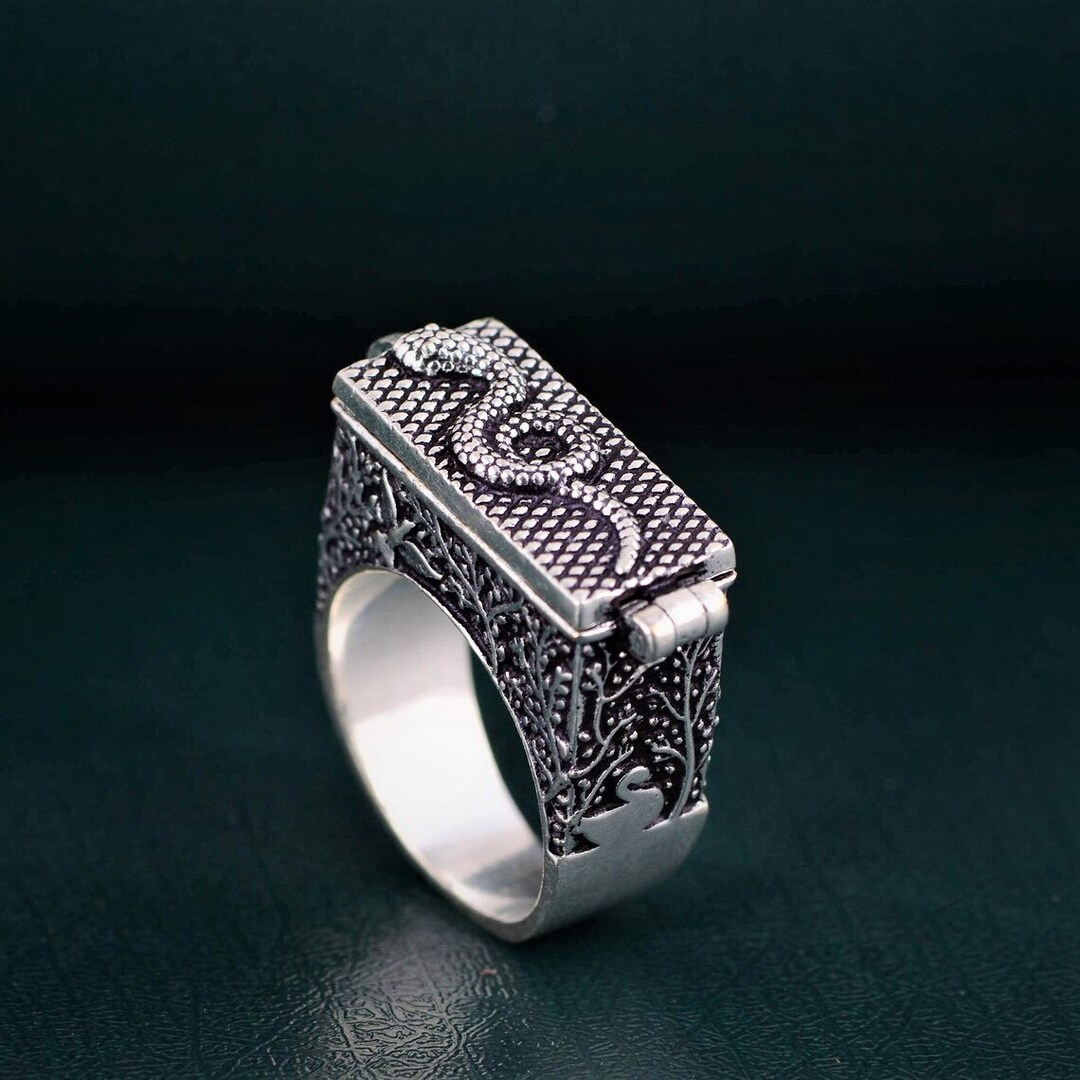 Handmed Poison Ring, Sanke Design Secret Box Ring, Sterling Silver Ring ...