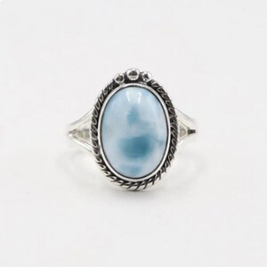 Larimar Ring, 925 Sterling Silver Ring, Flower Larimar Ring, Minimalist ...
