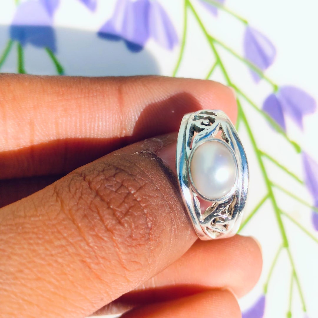 Handmade Natural Pearl Ring - Statement Rings- 925 Sterling Silver Ring ...