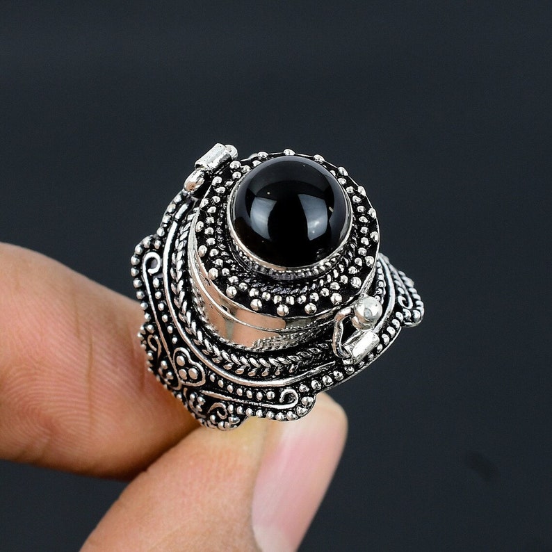 Black Onyx Poison Ring, Secret Box Ring, Compartment Ring, Mom Gift ...
