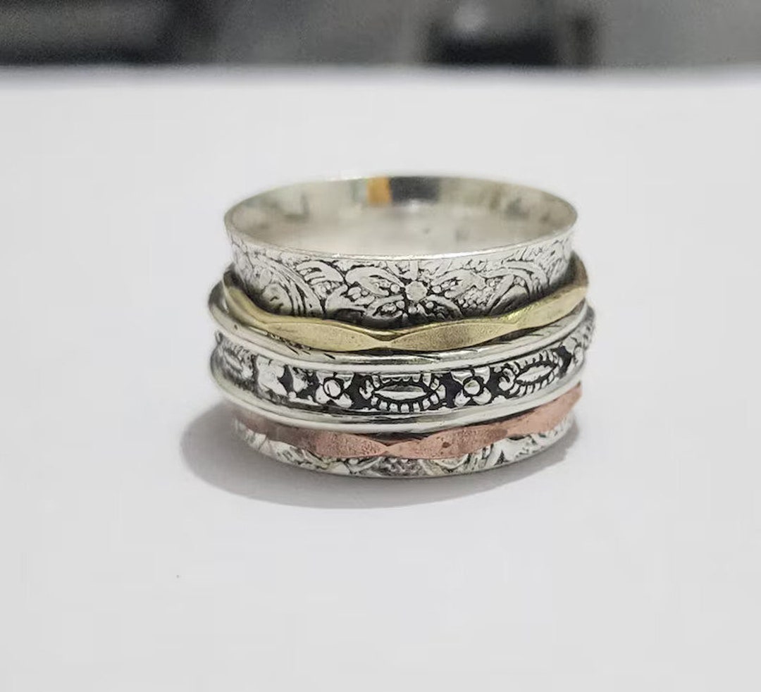 Sterling Silver Ring, Designer Spinner Ring, Thumb Ring, Fidget Type ...