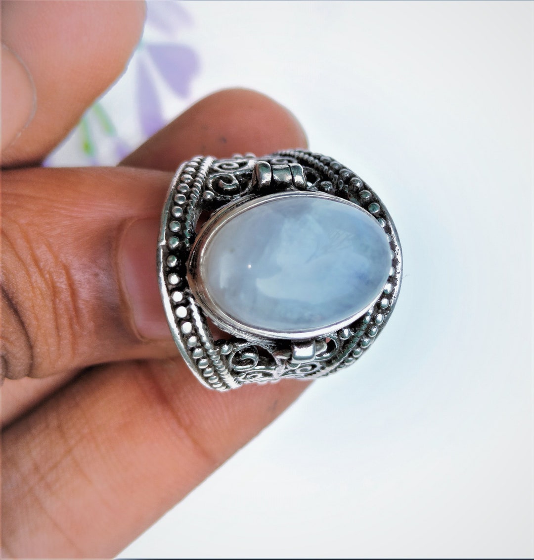 Poison Ring, Silver Poisoner Ring, Moonstone Jewelry, Secret Box Ring ...