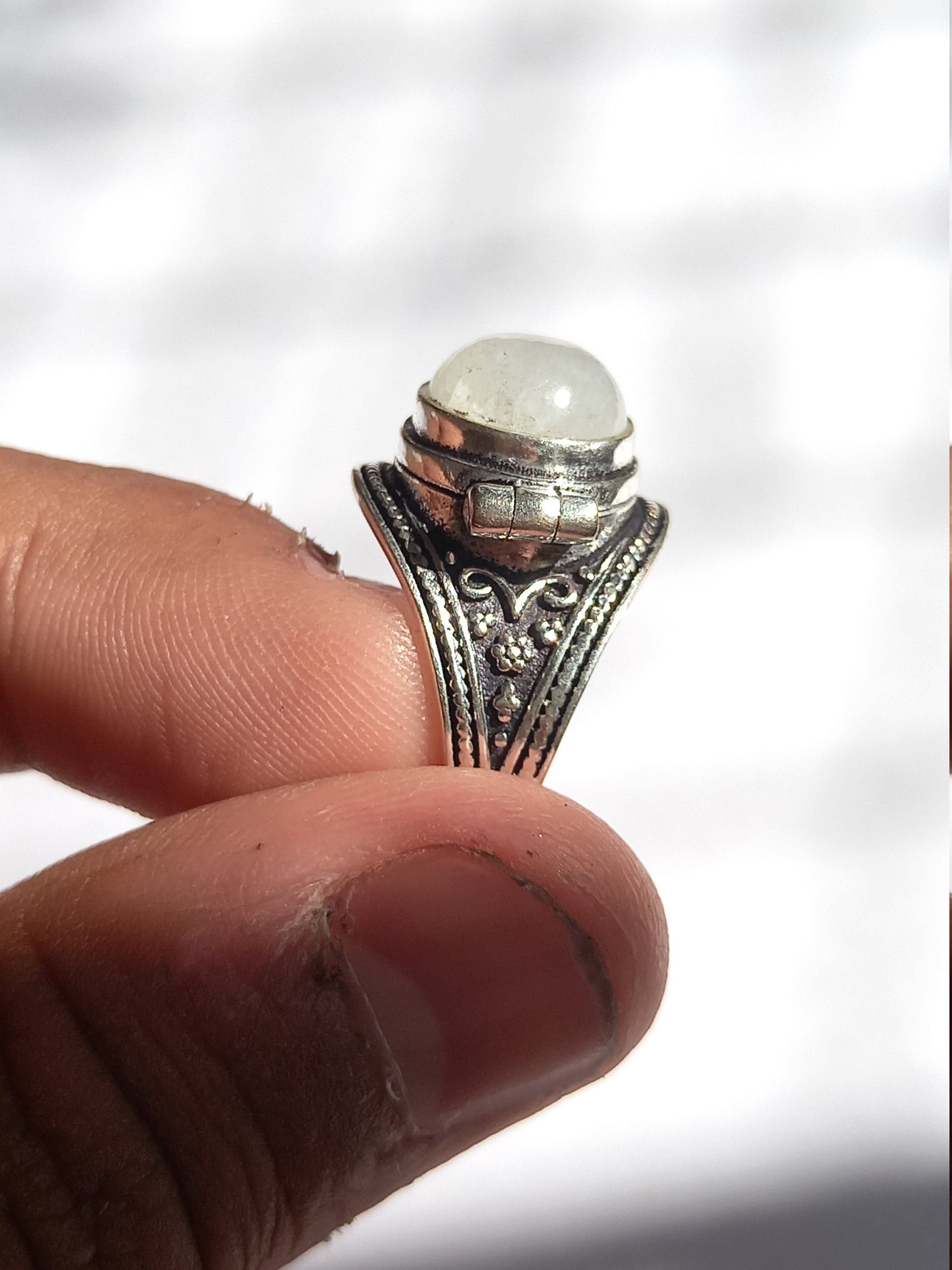925 Silver Poison Ring, Natural Moonstone Secret Box Ring, Secret ...
