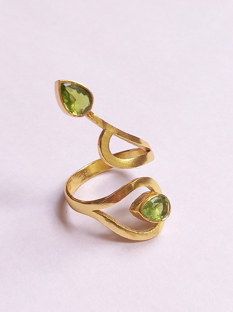 Handmade Gold Plated Peridot Ring, Adjustable Brass Boho Jewelry - Etsy