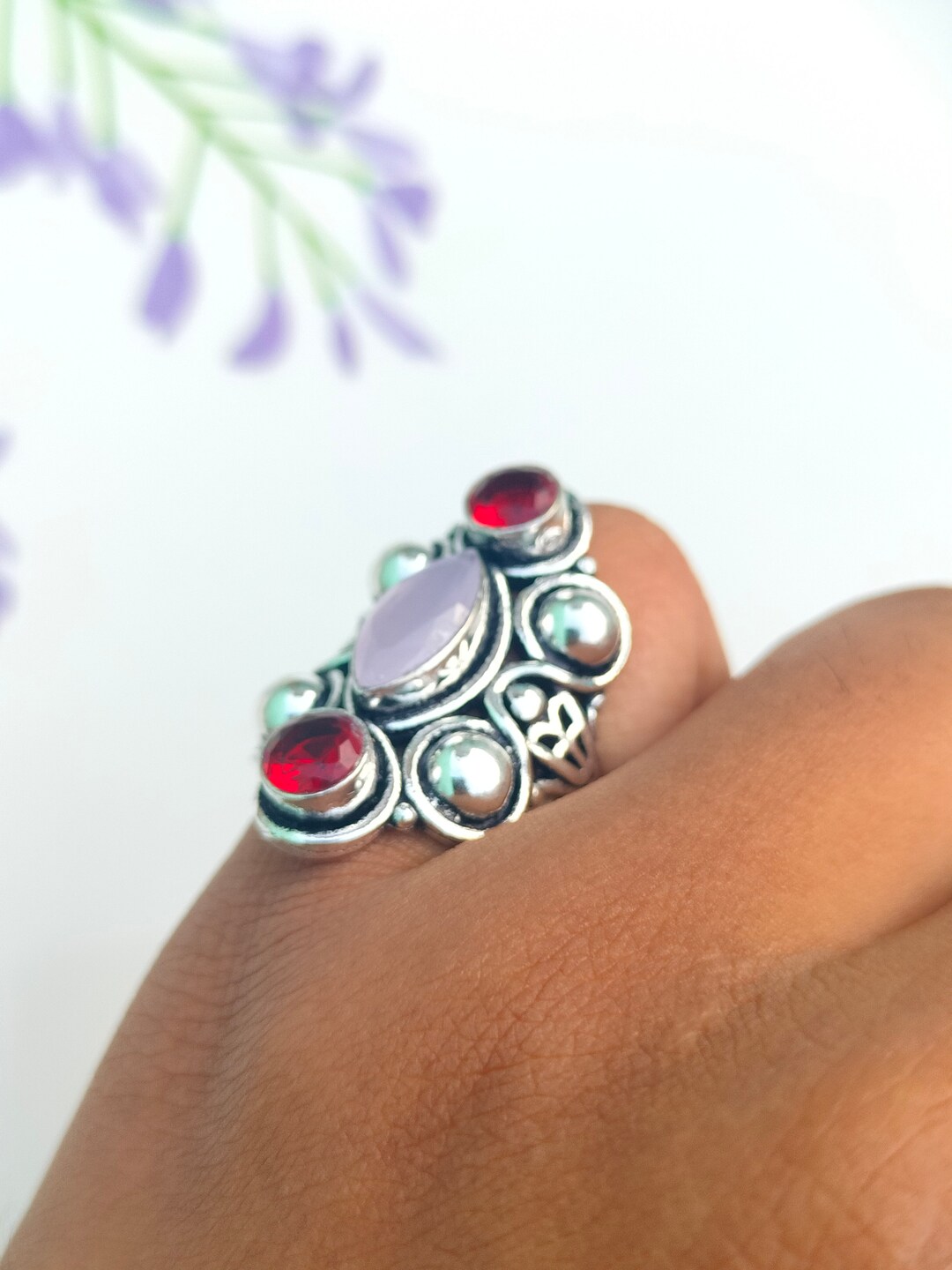 Red Garnet Ring, Beautiful Handmade Jewelry Ring, 925 Sterling Silver ...