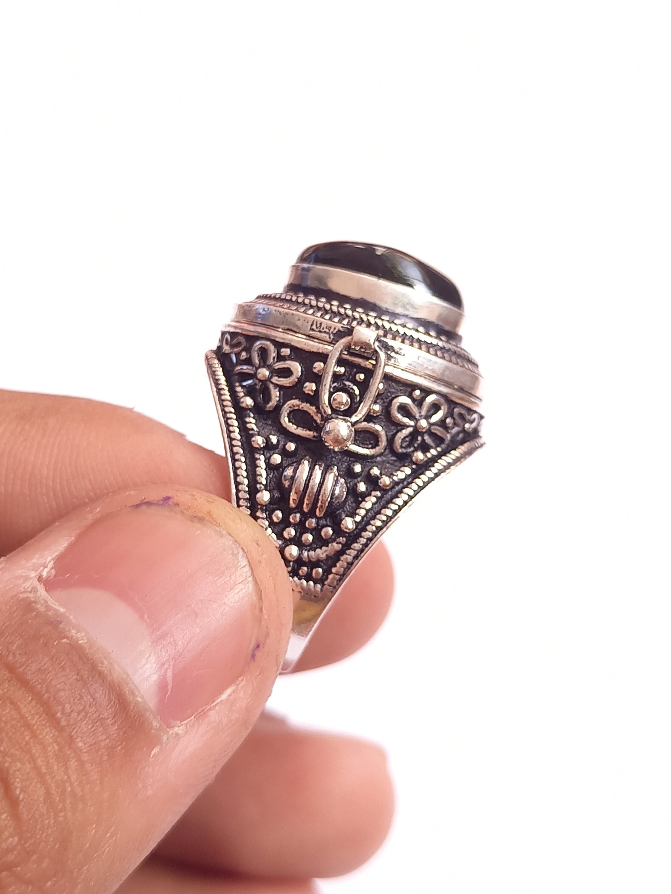 Handmade Onyx Poison Ring, 925 Silver Plated Pill Box, Statement Ring ...