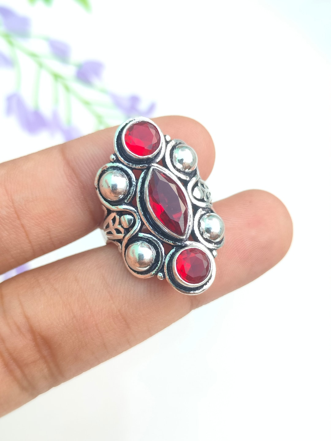 Sold Silver Red Garnet Ring, Handmade Jewelry Ring, 925 Sterling Silver ...