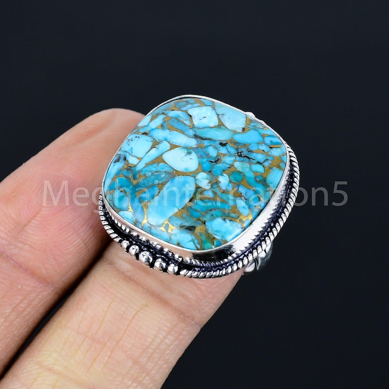 Silver Blue Copper Turquoise Ring, Natural Gemstone , Gift for Her ...