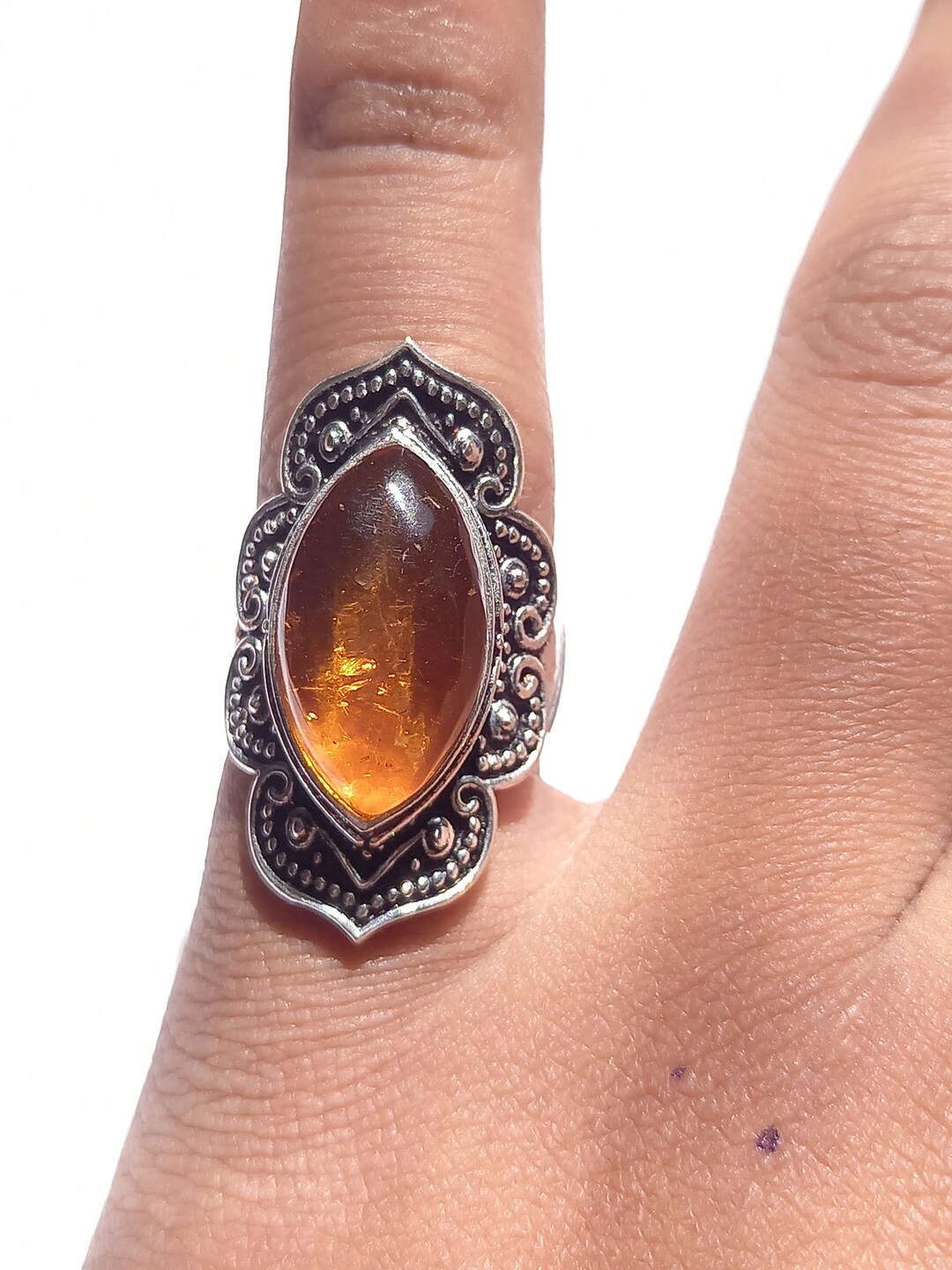 Handmade Amber Gemstone Ring: 925 Silver Plated Boho Ring - Etsy