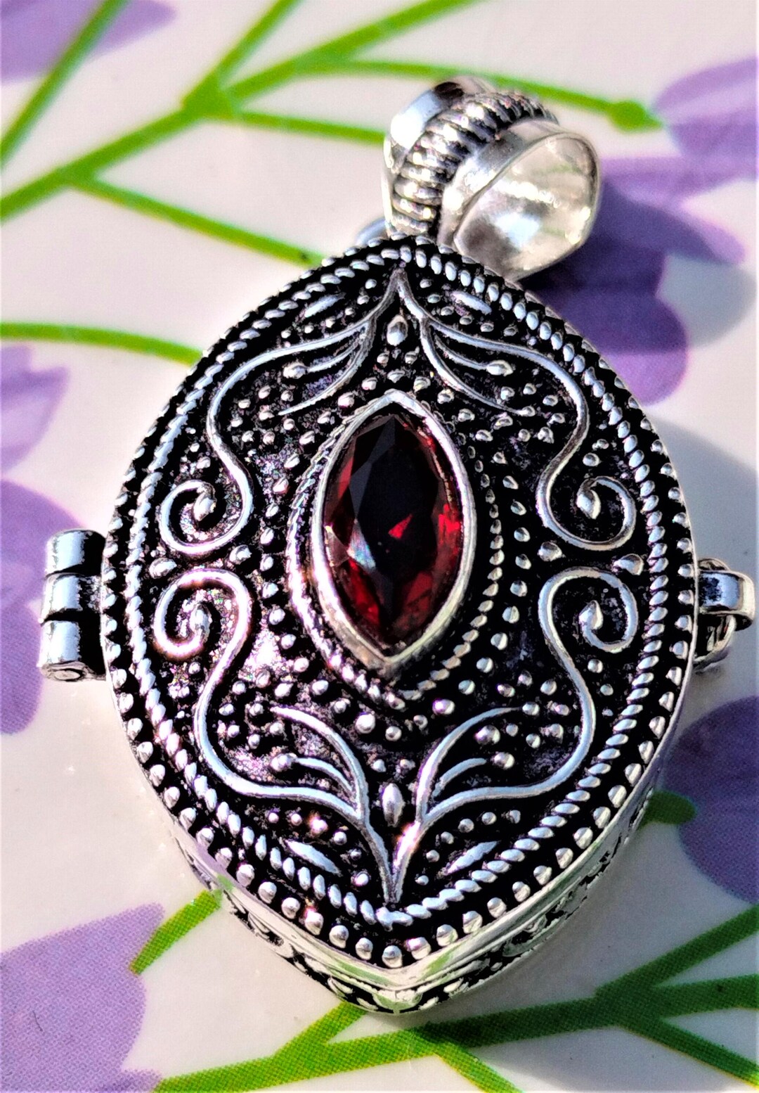 Natural Garnet Poison Pendant, Natural Gemston, Silver Plated Pendant ...