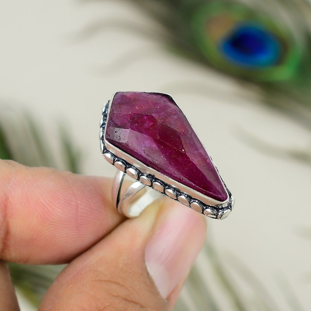 Hot Pink Ring, 925 Silver Plated Ring, Natural Pinky Ruby Ring, Fashion ...