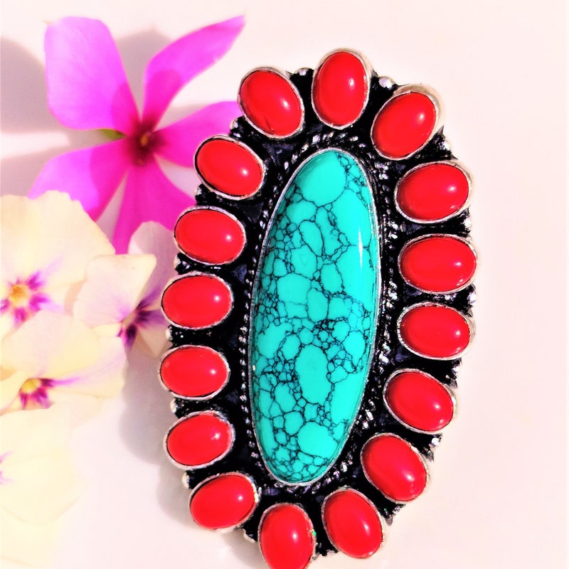 Red Coral Turquoise - Etsy