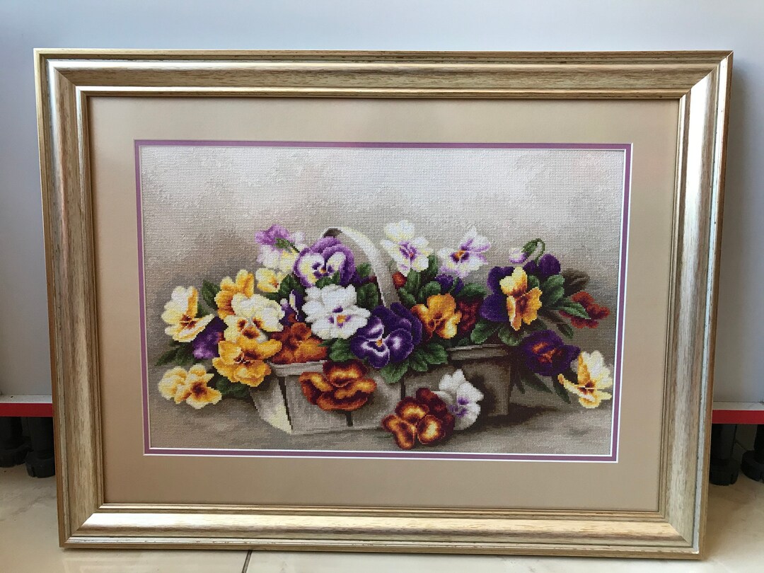 Picture "violets" Embroidered With Threads - Etsy