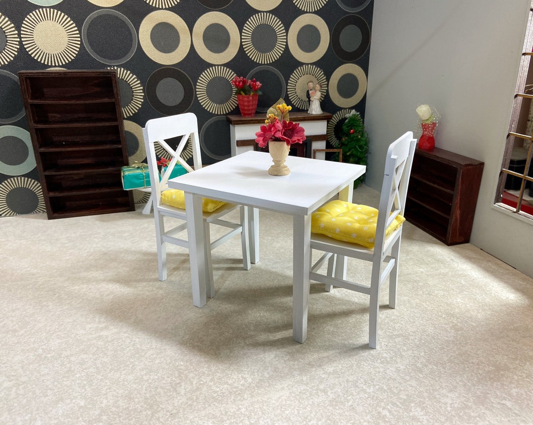 Elegant Miniature Dining Set for 1/6 Scale, Dolls Table for 12 Inches Doll and 2 Chairs, Doll ...