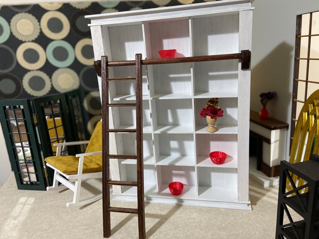 Dollhouse Library Bookcase 1:6 Scale. Furniture for Doll. Cabinet With ...