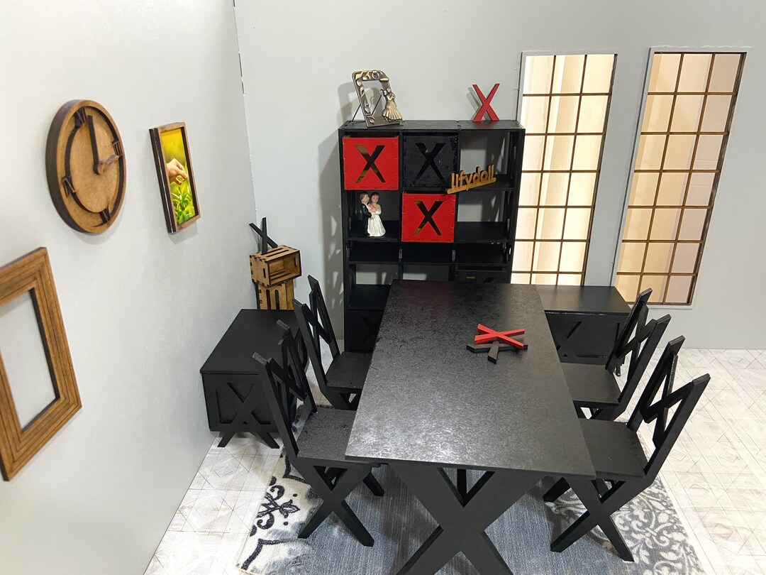 Set of Table and 4 Chairs for Dolls 1/6 Dollhouse Furniture Doll ...