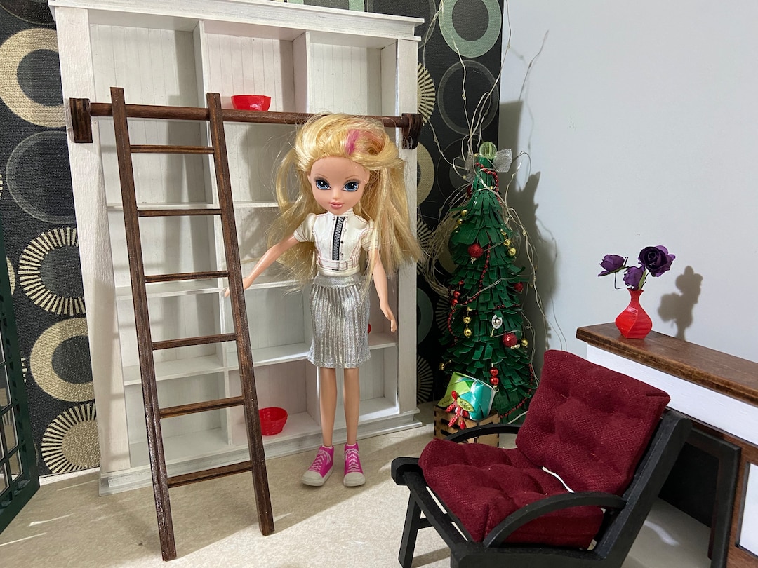 Dollhouse Library Bookcase 1:6 Scale. Furniture for Doll. Cabinet With ...