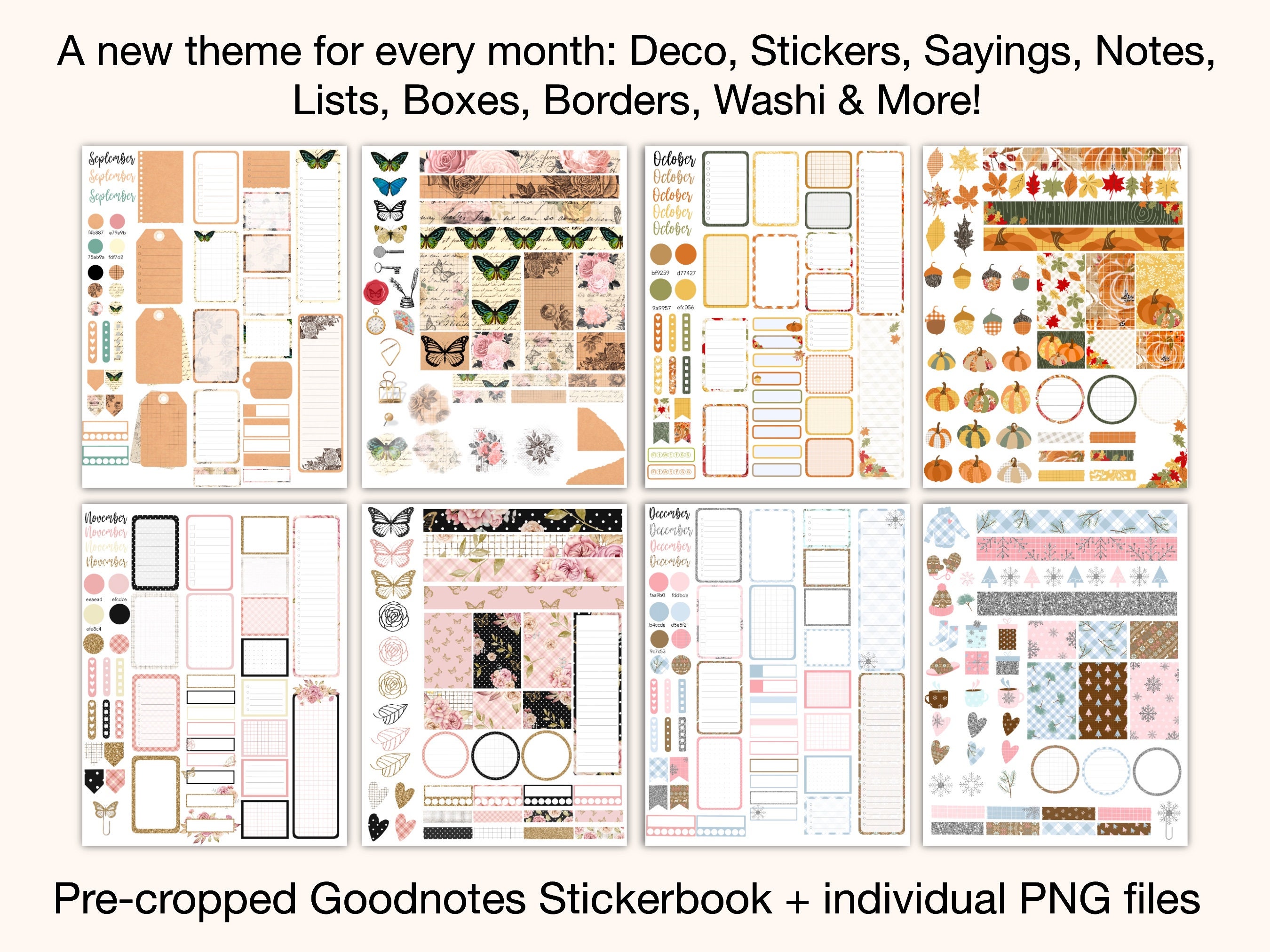 Huge Digital Planner Sticker Bundle: 12 Unique Monthly Themes | Etsy