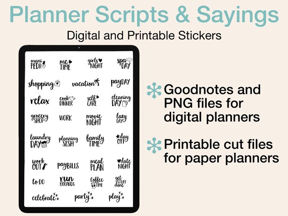 Planner Scripts and Sayings Pre-cropped Digital Stickers and | Etsy