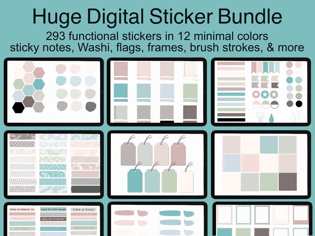 Minimal Digital Planner Bundle: Sticky Notes, Washi, Polaroid, Brush ...