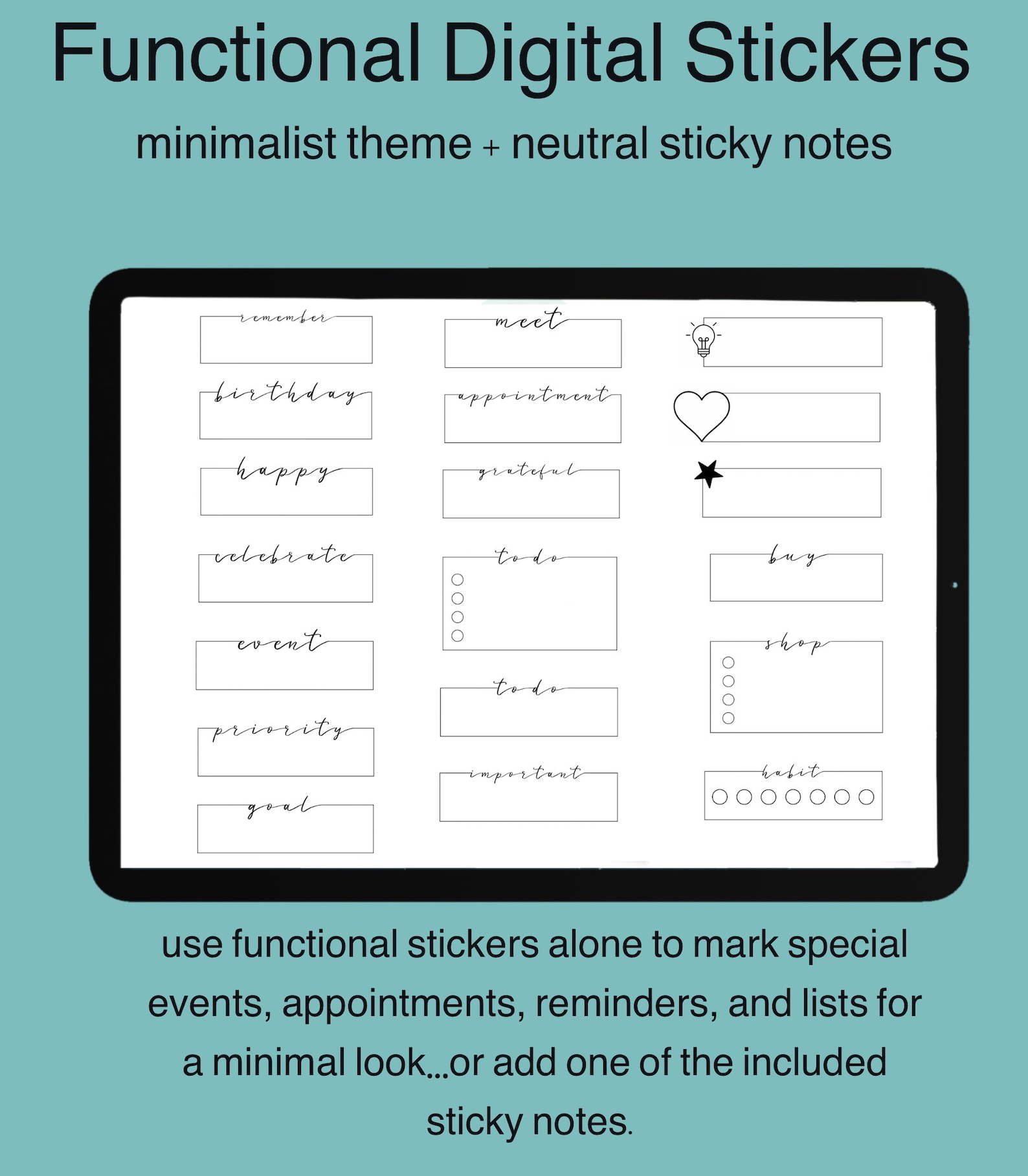 Functional Digital Stickers Minimalist Design and Neutral - Etsy