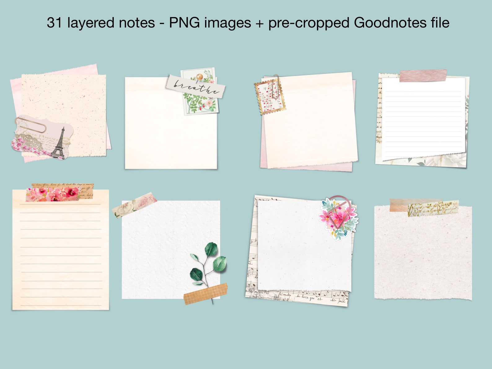 Digital Layered Notes Journal Decor - 31 Realistic Notes With Vintage ...