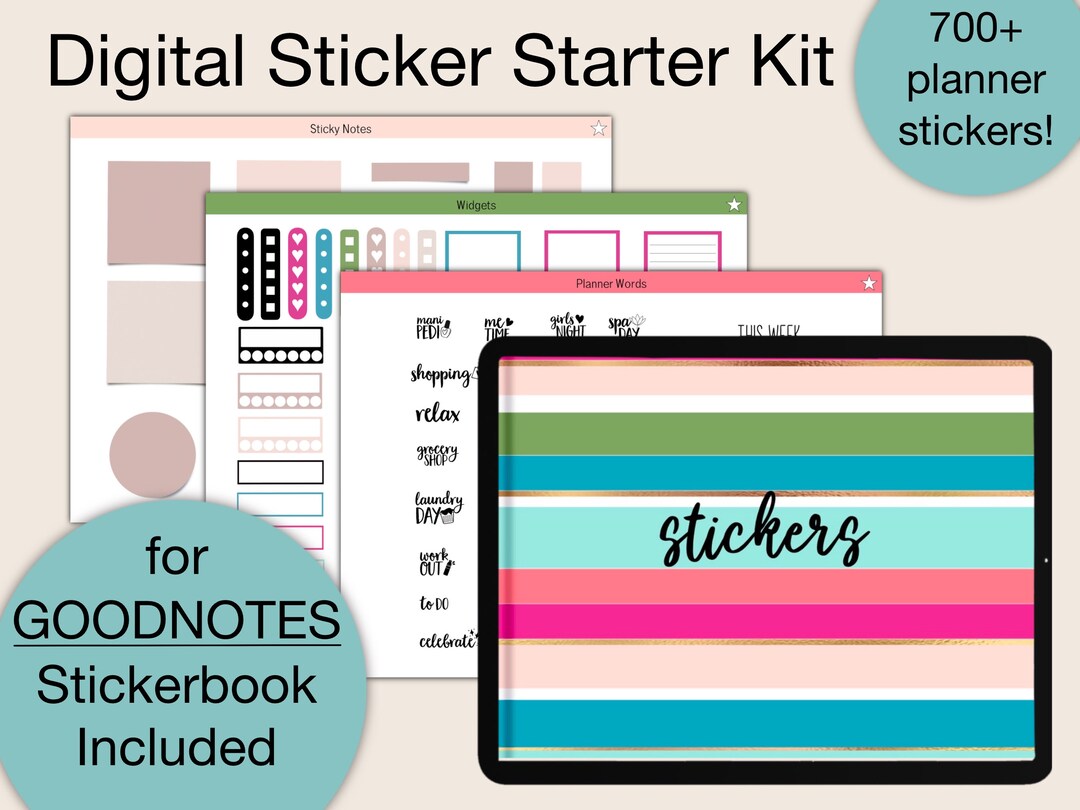 Huge Digital Sticker Starter Kit With Stickerbook for Goodnotes ...