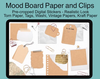 Vintage Torn Paper Digital Stickers Set Sticky Notes Washi - Etsy