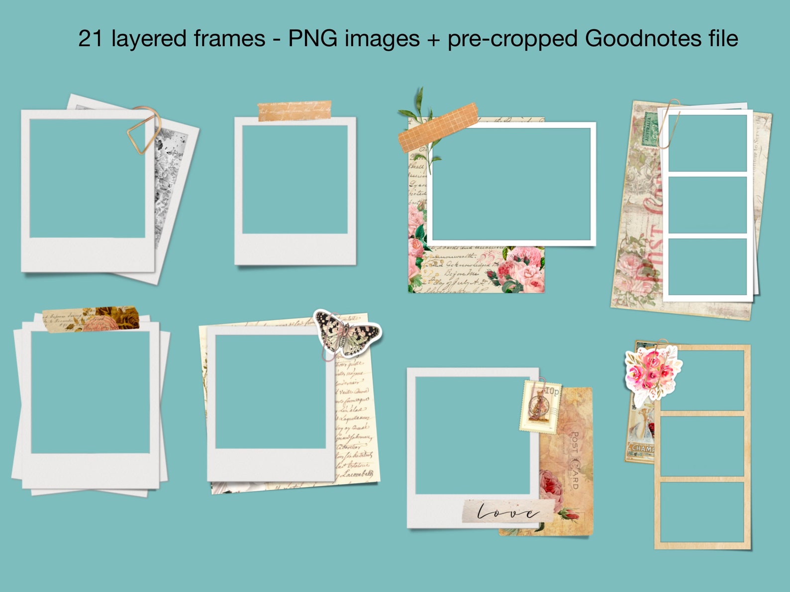 Digital Photo Frame Overlay Stickers 21 Realistic Layered - Etsy