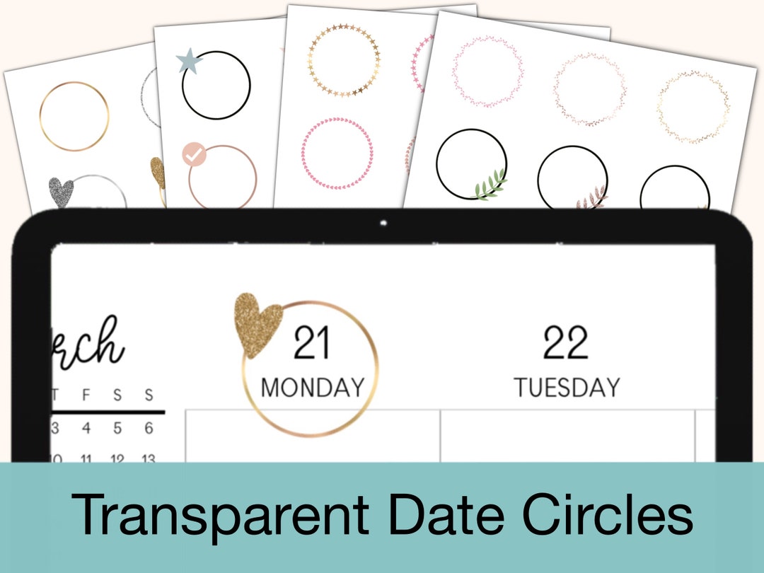 Transparent Date Circles — Functional Digital Stickers for Goodnotes ...