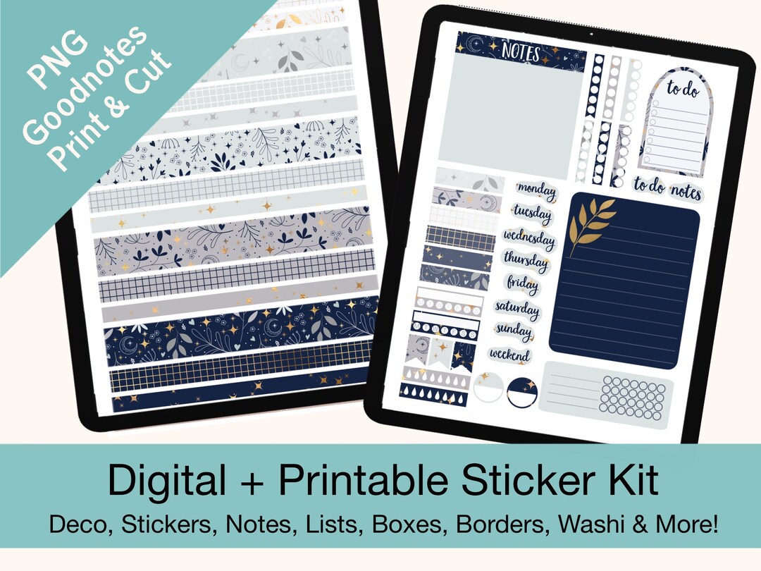 Planner Sticker Kit: Celestial Floral | Goodnotes, PNG Files, Cricut ...
