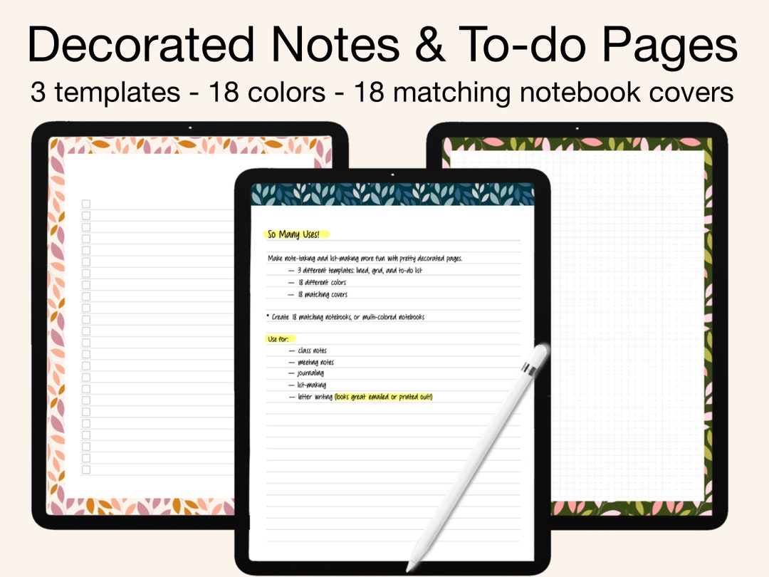 Decorated Digital Notes and To-do Lists - Digital Notebook for ...