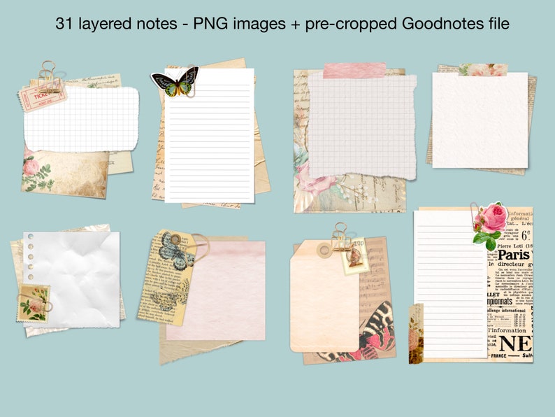 Digital Layered Notes Journal Decor - 31 Realistic Notes With Vintage ...