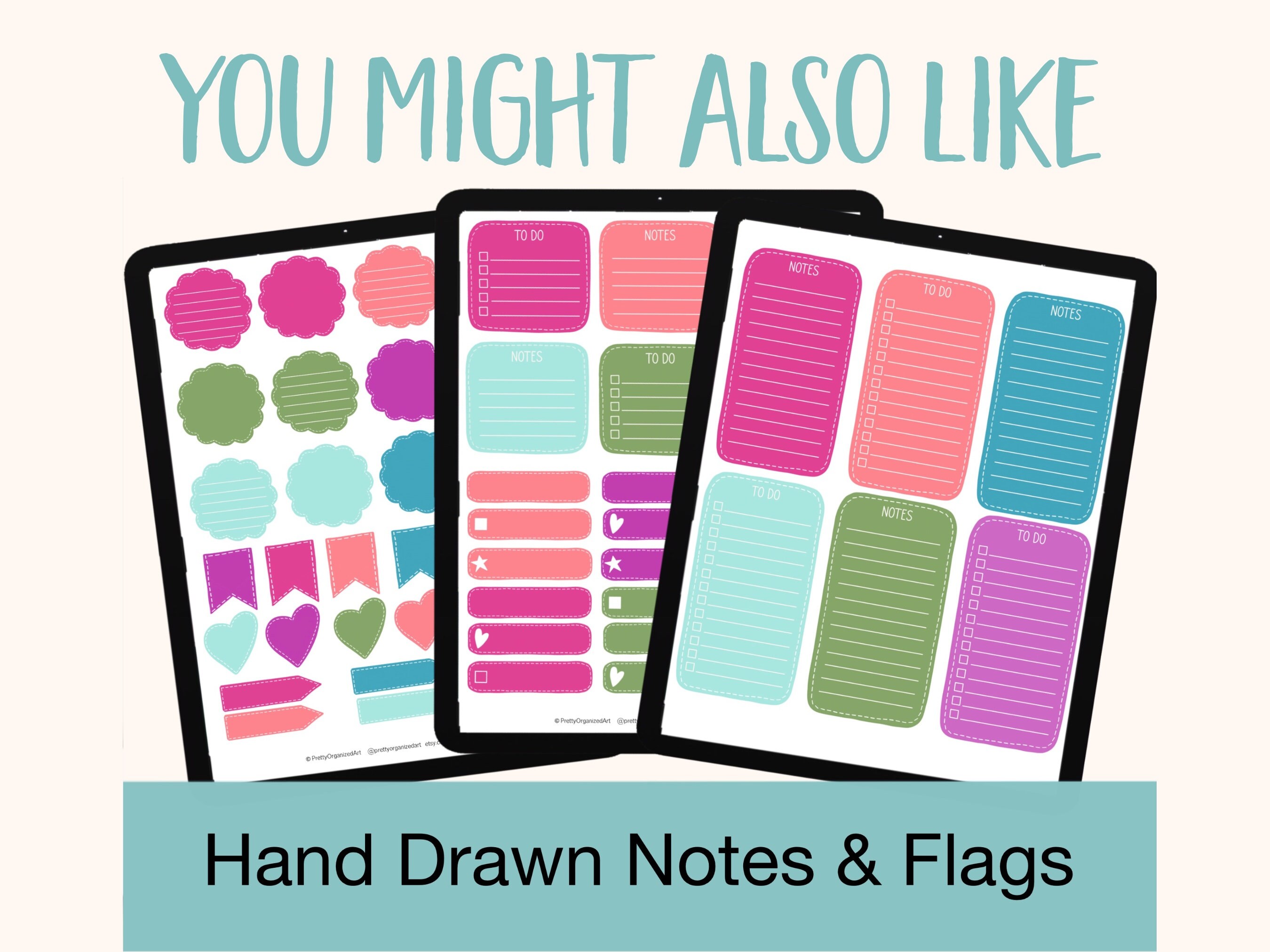 Hand Drawn Notes and Flag Stickers for Digital Planners and - Etsy