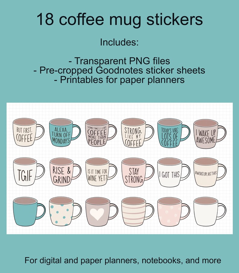 Digital Coffee Tea Stickers Pre-cropped Digital Stickers - Etsy